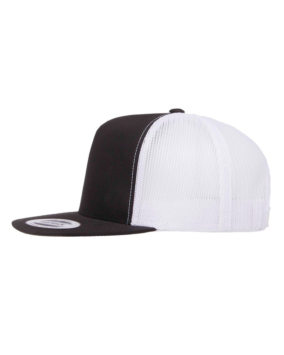 Custom Yupoong Adult 5-Panel Classic Trucker Cap Black/White