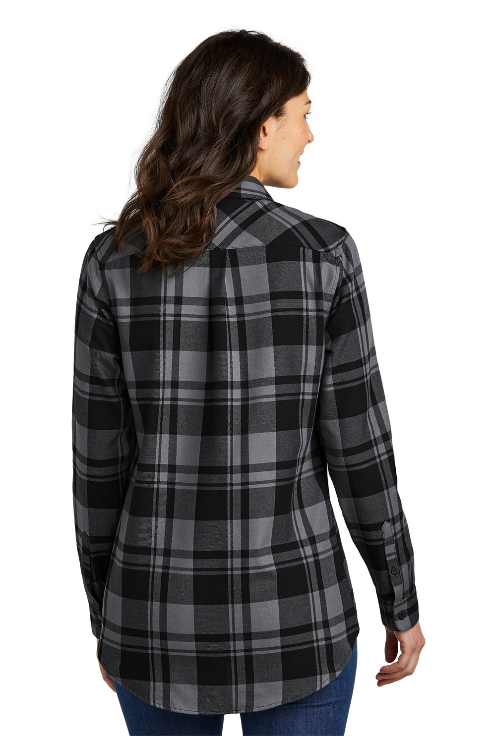 Branded Port Authority Ladies Plaid Flannel Tunic Grey/Black